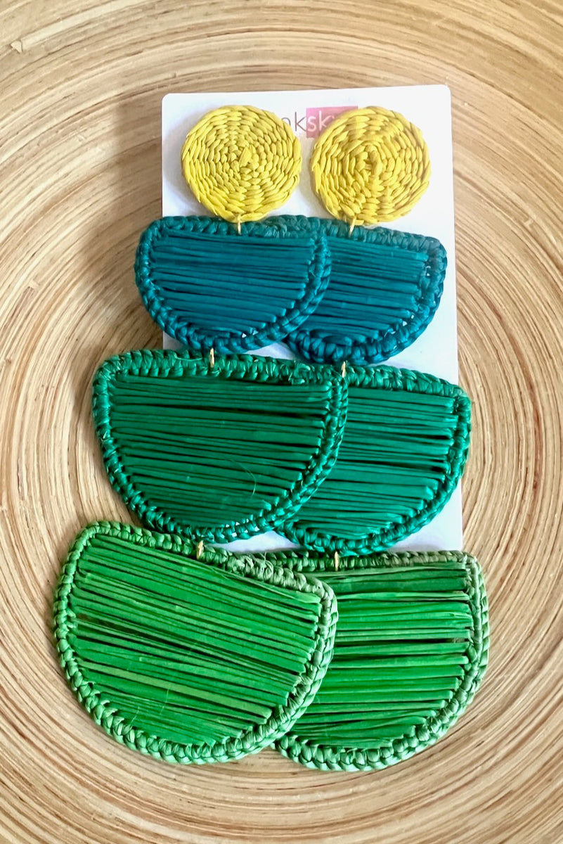 Palm Leaf Triple Half Moon Drop Earrings- Multi – pinkskyboutique.com