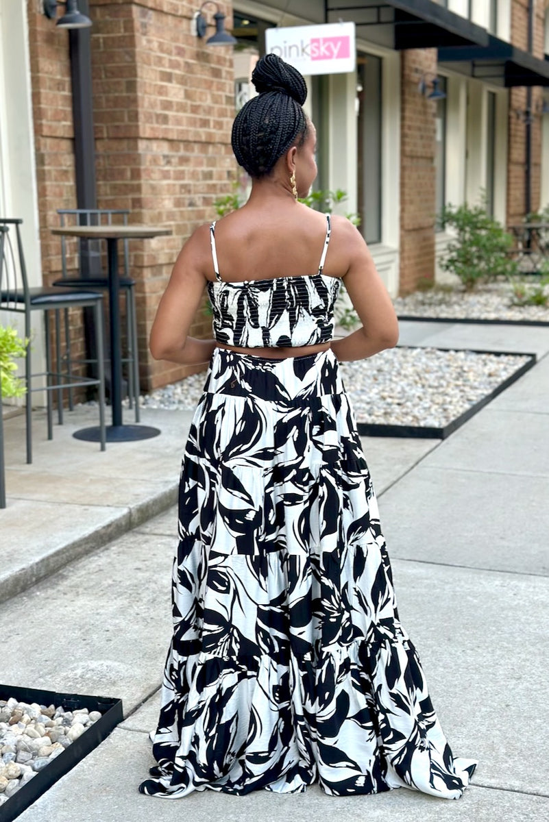 Floral Smock Cut Out Maxi Dress -Black- FINAL SALE – pinkskyboutique.com